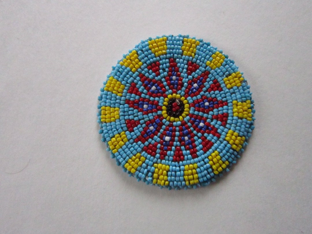 3" Glass Beaded Rosette Medallion Tribal Regalia Beadwork Leather Craft ...
