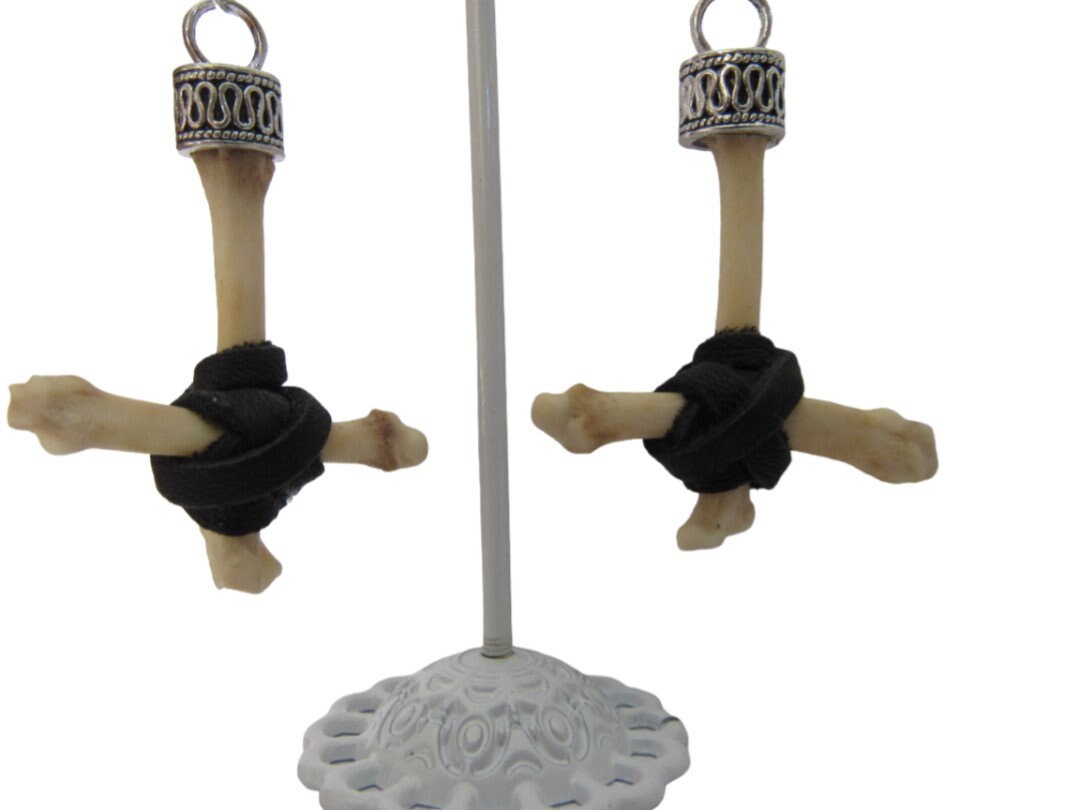 Inverted Cross Bobcat Foot Bone Cross Earrings Buckskin Animal Bone ...
