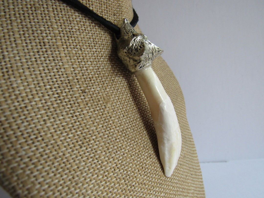 Buffalo Tooth Wolf Silver Pendant Animal Tooth Necklace Tribal Spirit ...