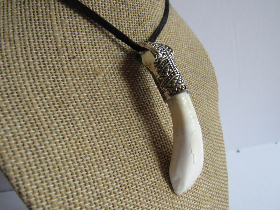 Buffalo Tooth Snake Head Silver Pendant Animal Tooth Necklace Tribal ...