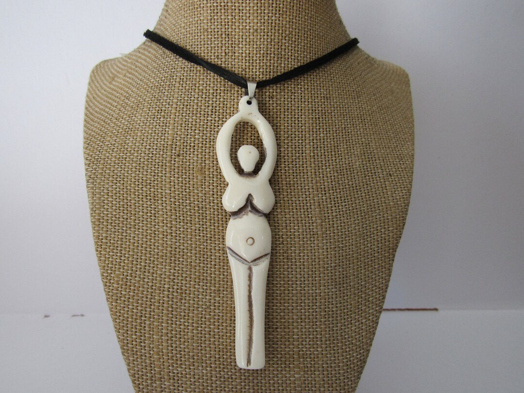 Goddess Bone Pendant Necklace Buffalo Bone Goddess Leather Jewelry ...