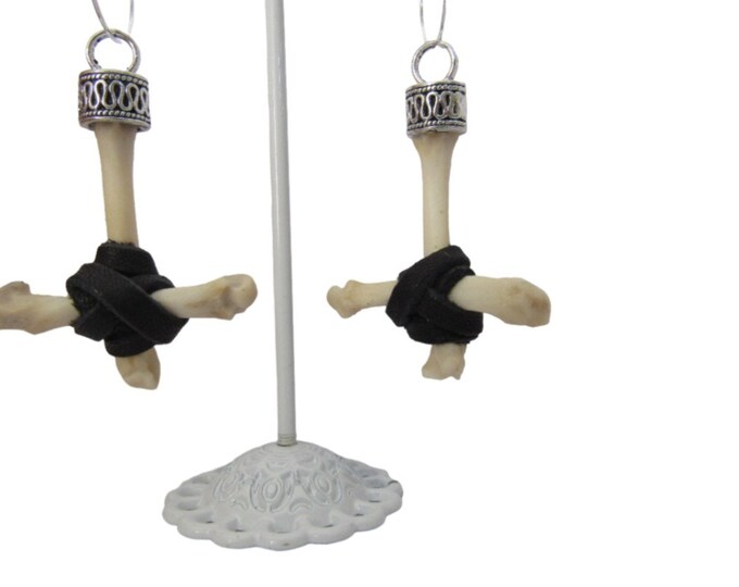 Inverted Cross Bobcat Foot Bone Cross Earrings Buckskin Animal Bone ...