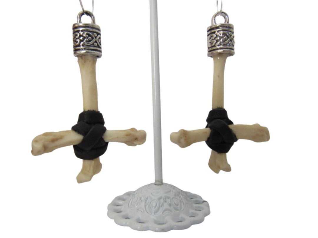 Inverted Cross Bobcat Foot Bone Cross Earrings Buckskin Animal Bone ...