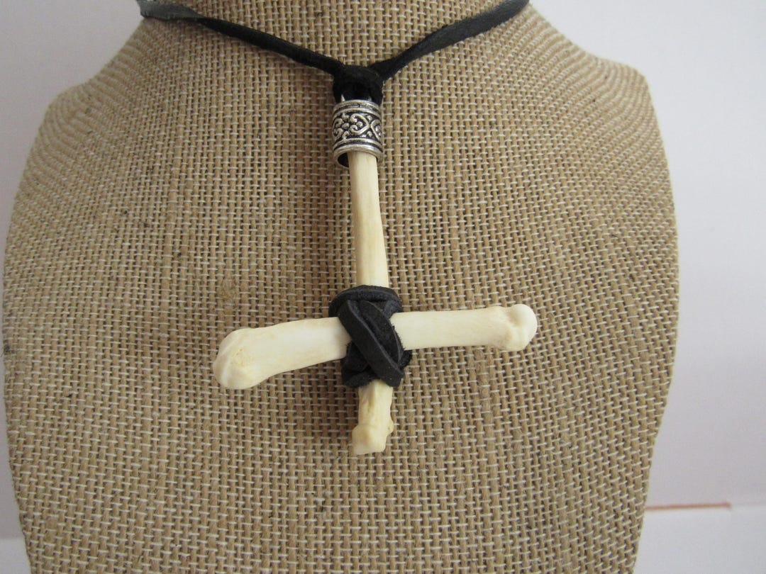 Coyote Foot Bone Inverted Cross Pendant Necklace Buckskin Animal Bone ...
