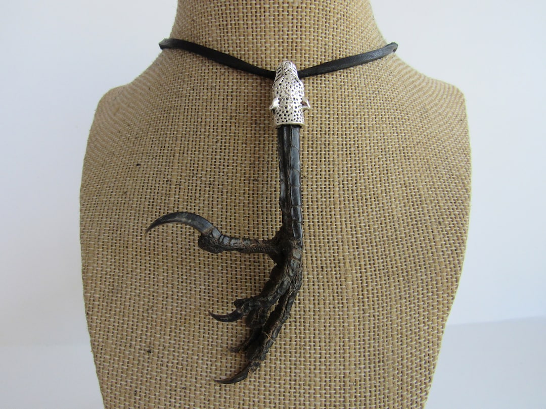 Real Crow Foot/talon Claw Necklace Cheetah Head Bird Feet Animal Bone ...