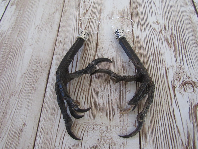 Real Crow Feet/talon Claw Earrings Bird Feet Animal Bone Jewelry - Etsy