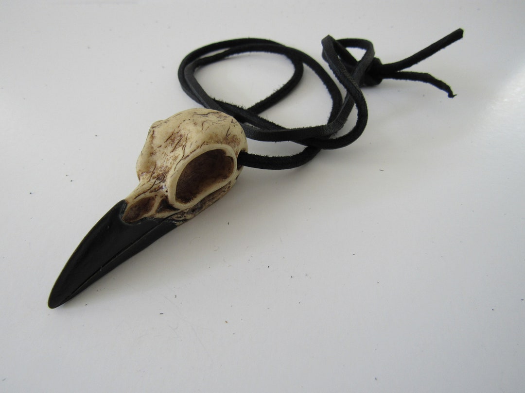 Raven Skull Necklace Bird Skull Goth Raven Dark Jewelry Resin Leather ...