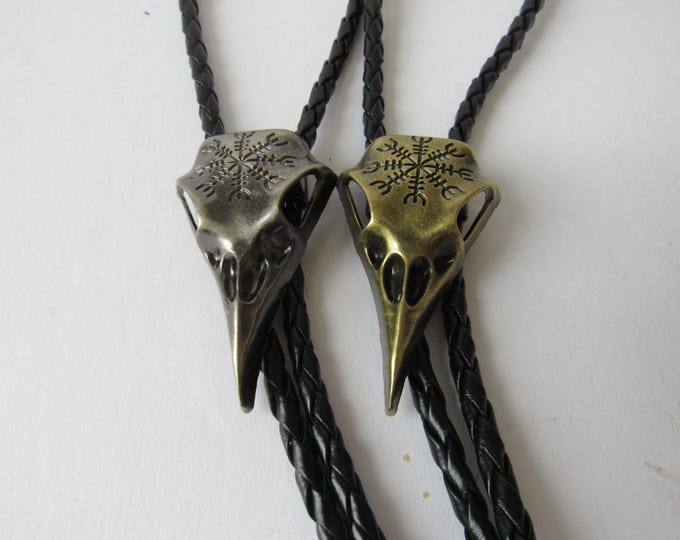 Silver Crow Bird Skull Bolo Tie - Solid Cast Stainless Steel on Hand ...