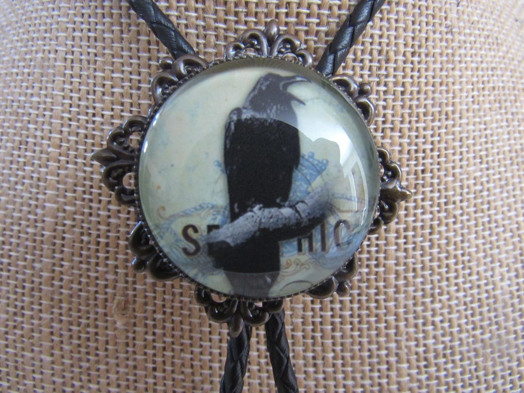 Crow Bird Cameo Bolo Tie Necklace Gothic Halloween Necktie Jewelry ...