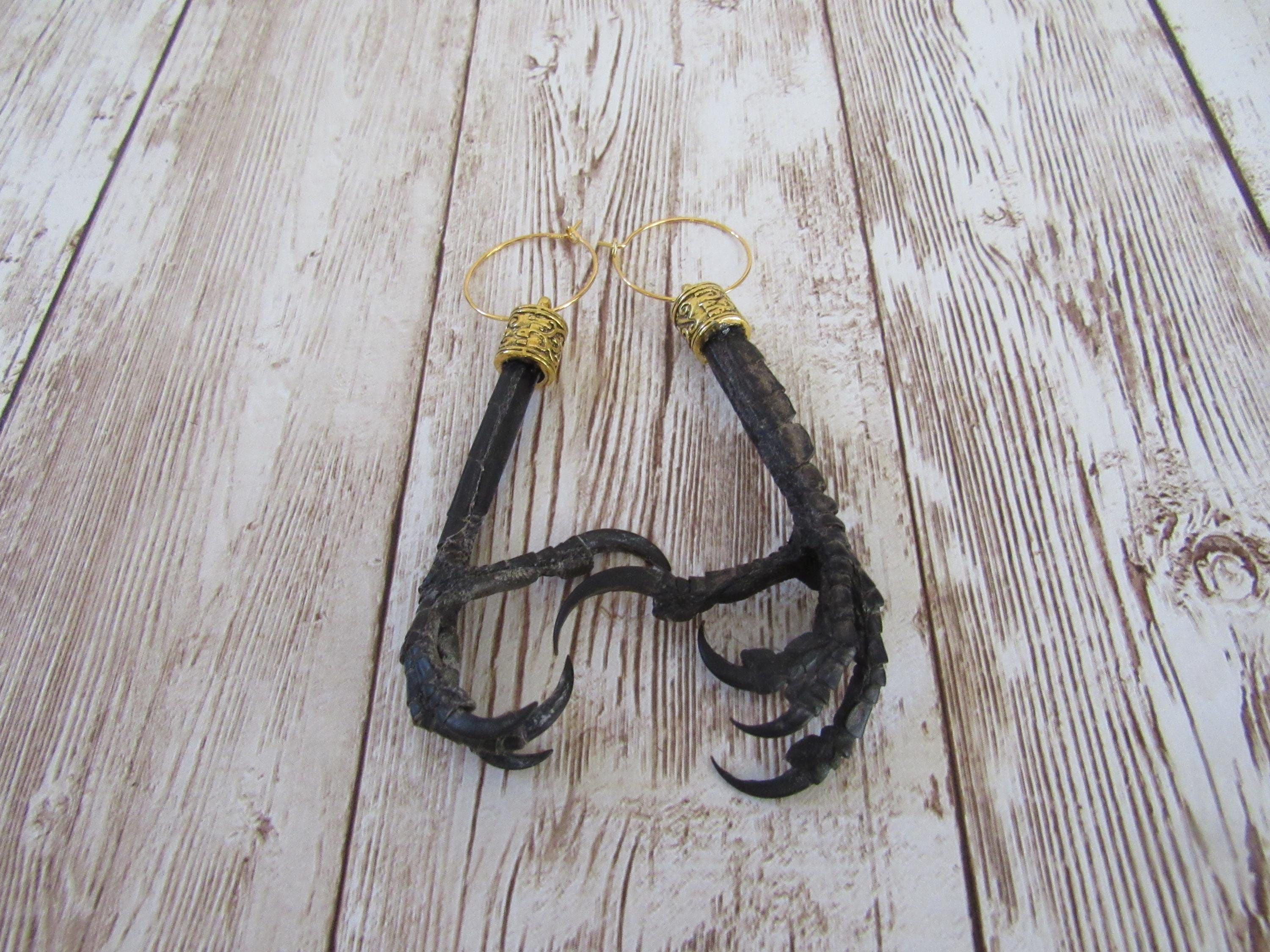 Real Crow Feet/talon Claw Earrings Bird Feet Animal Bone Jewelry - Etsy