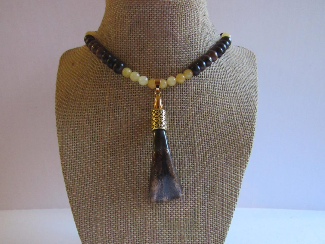 Buffalo Tooth Pendant Animal Tooth Beaded Necklace Tribal Spirit Animal ...