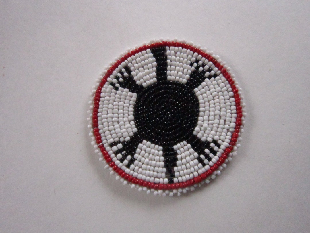 Glass Beaded 3" Turtle Rosette Medallion Tribal Regalia Beadwork Craft ...