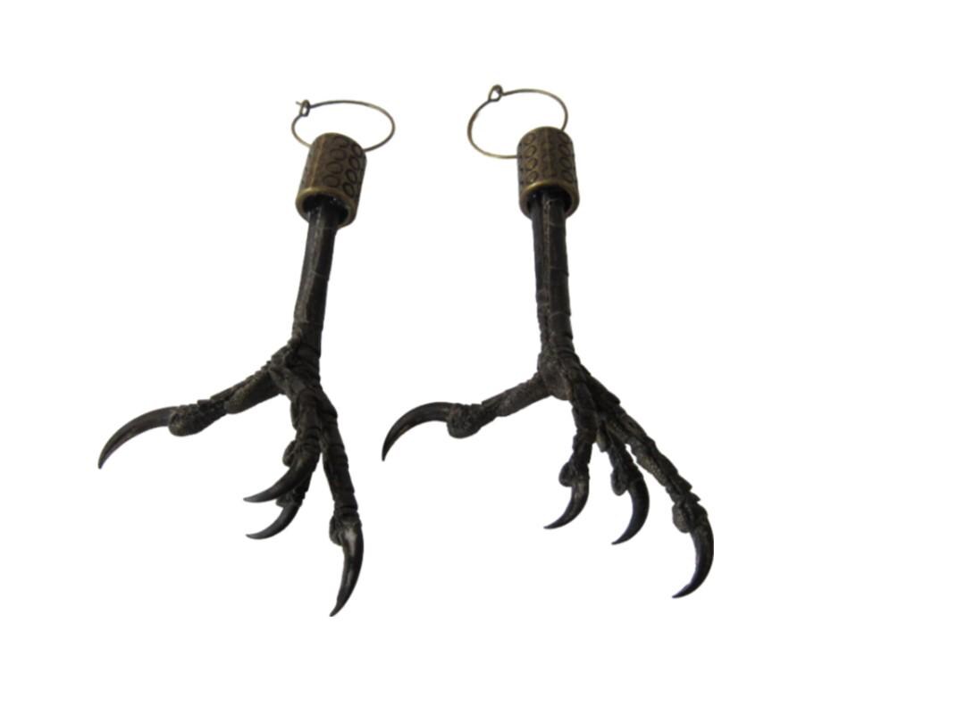 Real Crow Feet/talon Claw Earrings Bird Feet Animal Bone Jewelry Bronze ...