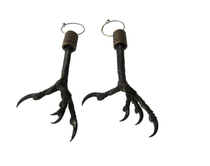 Real Crow Feet/talon Claw Earrings Bird Feet Animal Bone Jewelry Bronze ...