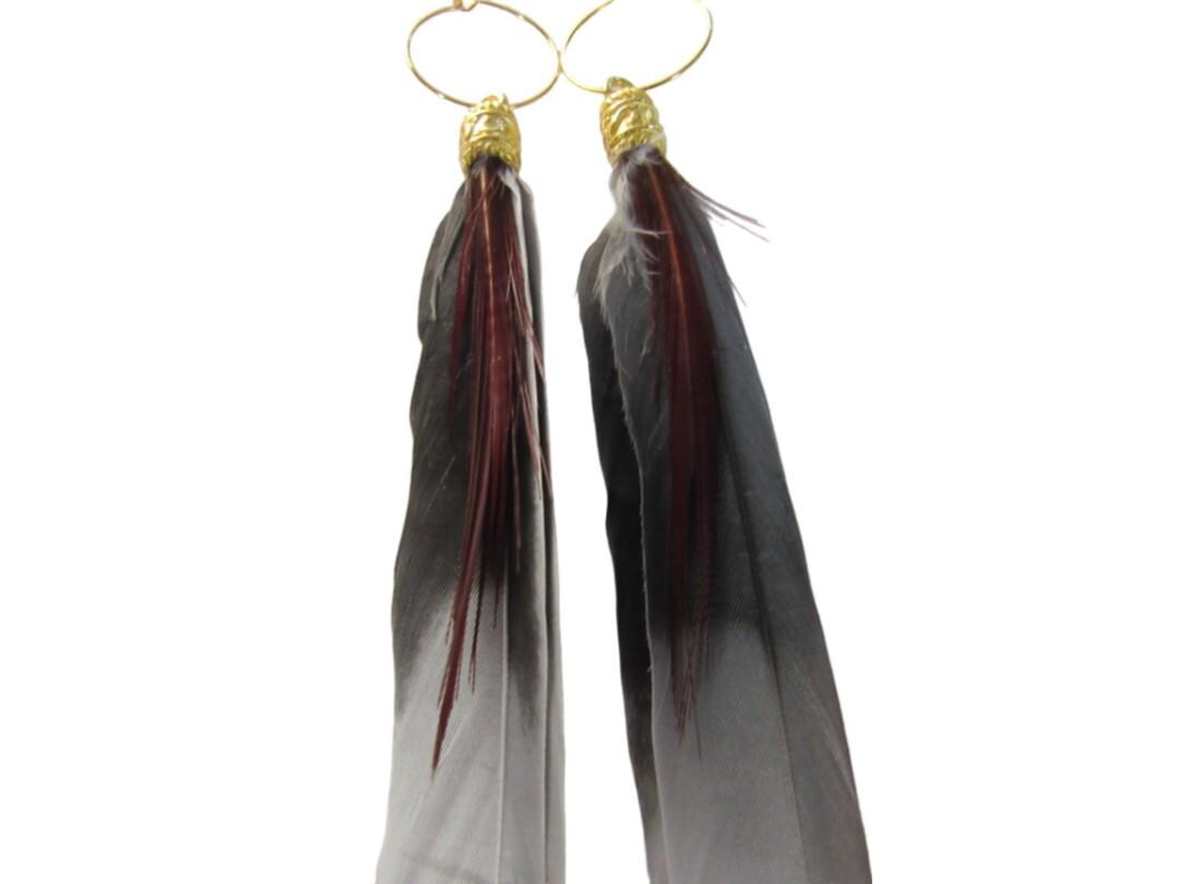 Magpie/red Top Pheasant Feather Earrings Corvidae Bird Feather Gold ...