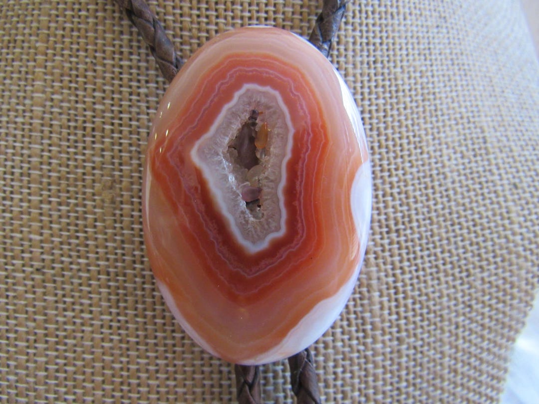 Orange Botswana Druzy Agate Bolo Tie Necklace Wedding Western Necktie ...