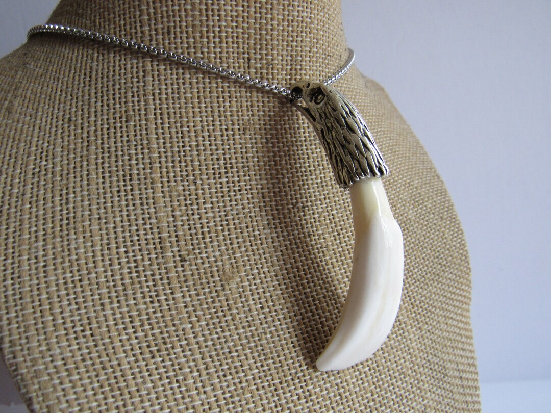 Buffalo Tooth Eagle Silver Pendant Animal Tooth Necklace Tribal Spirit ...