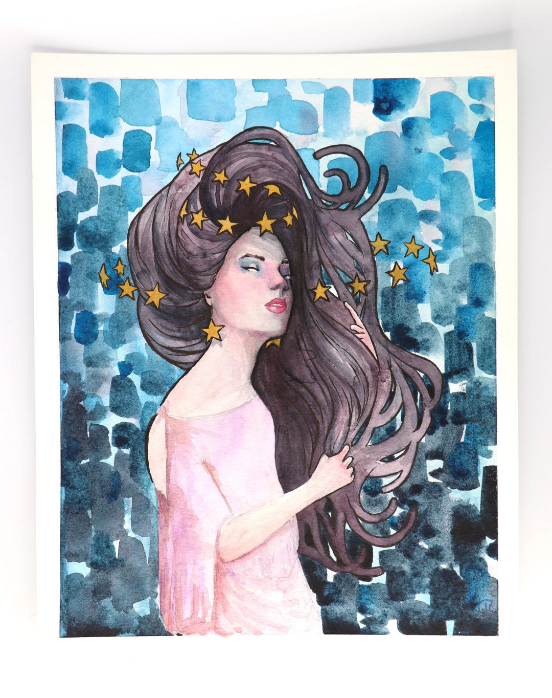 Starry Woman Untamed Hair Original Watercolor Painting - Etsy