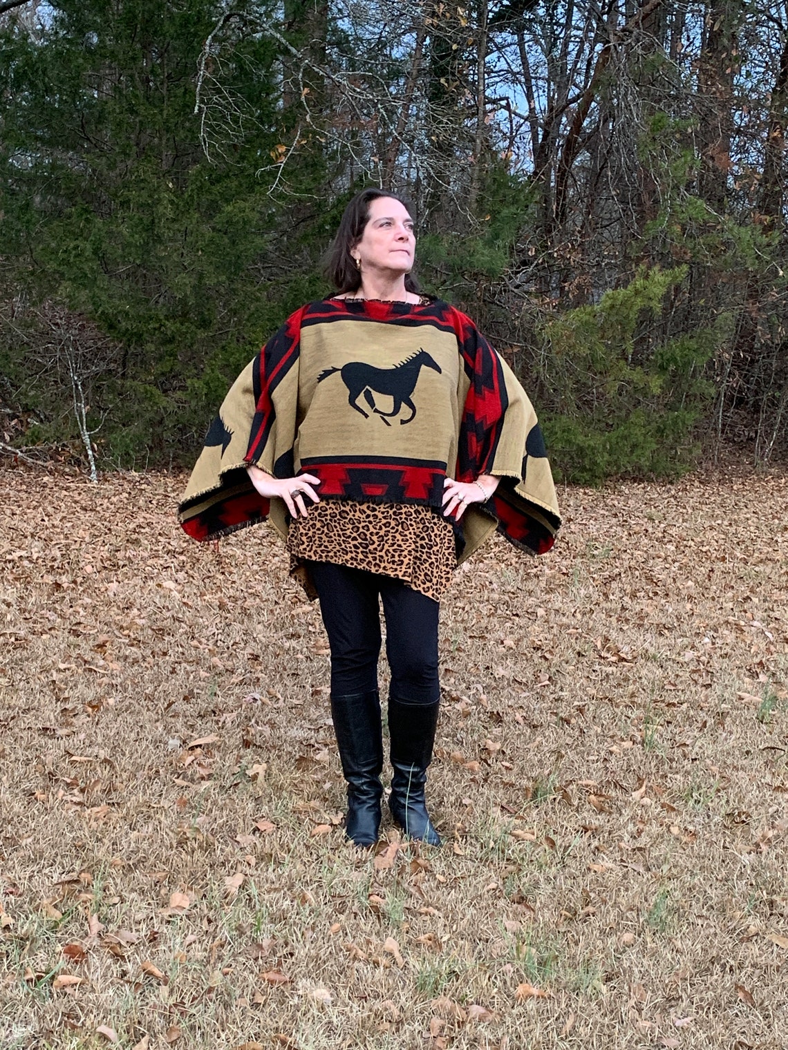 Woven Fabric Poncho in Native American Six Galloping Horses - Etsy