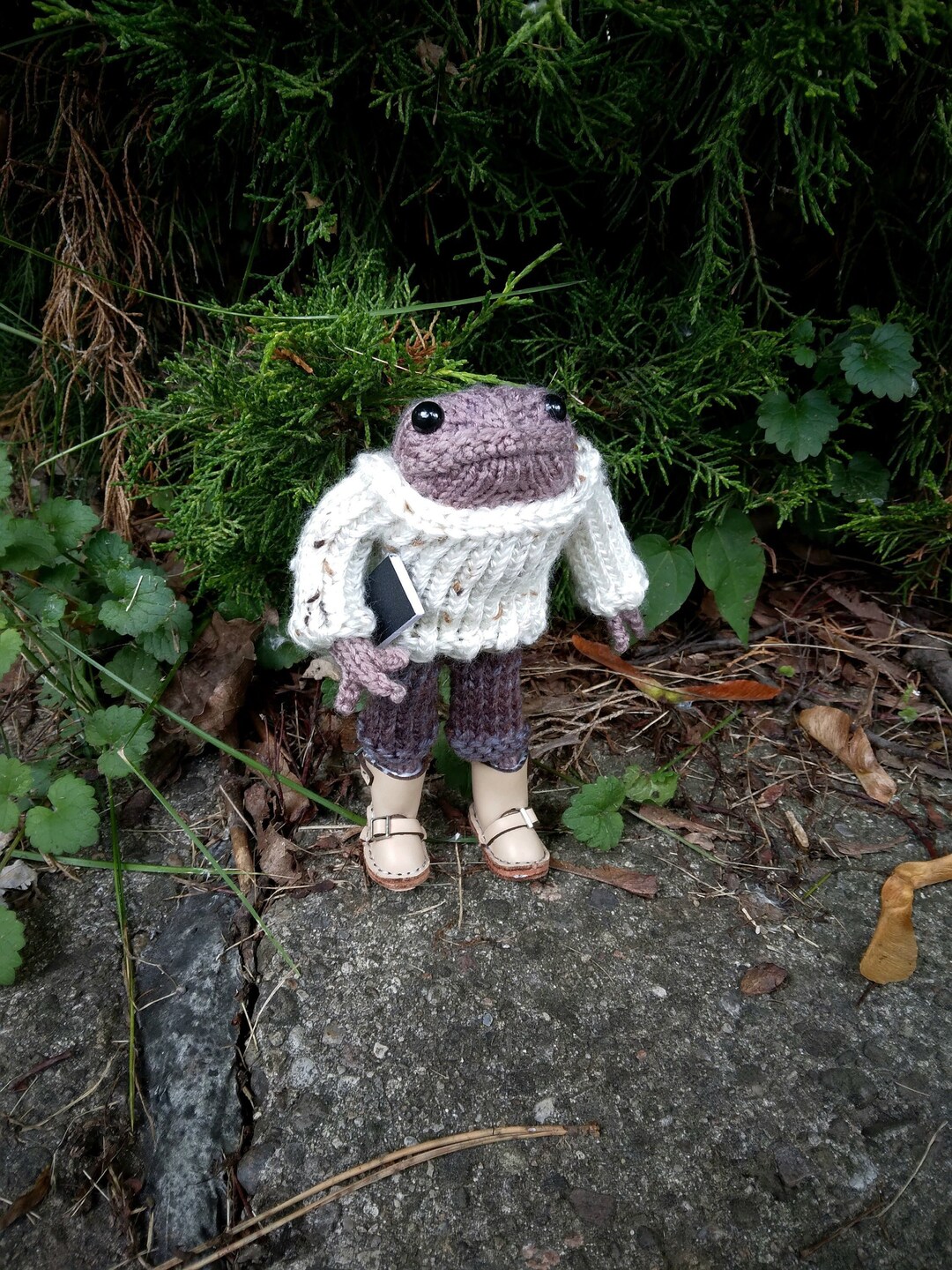 Ted the Small Knit Toad Doll - Light Brown With Tweed Sweater Outfit ...