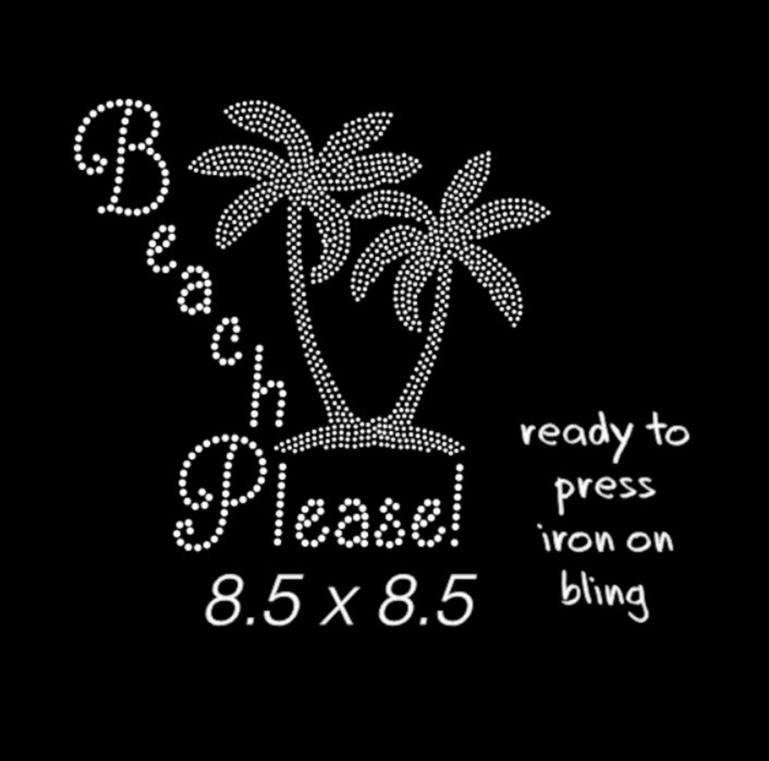Beach Rhinestone Iron On, Bedazzled Beach Iron On, Bejeweled Beach ...