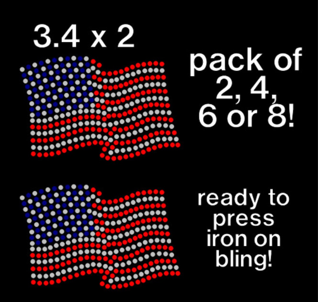 Small American Flag Iron on Bling, Flag Rhinestone Iron On, Hotfix ...