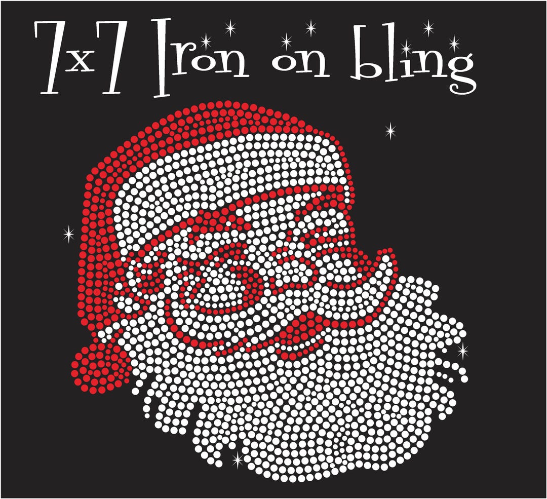 Vintage Santa Face Iron On, Christmas Iron On, Rhinestone Bling, Heat ...