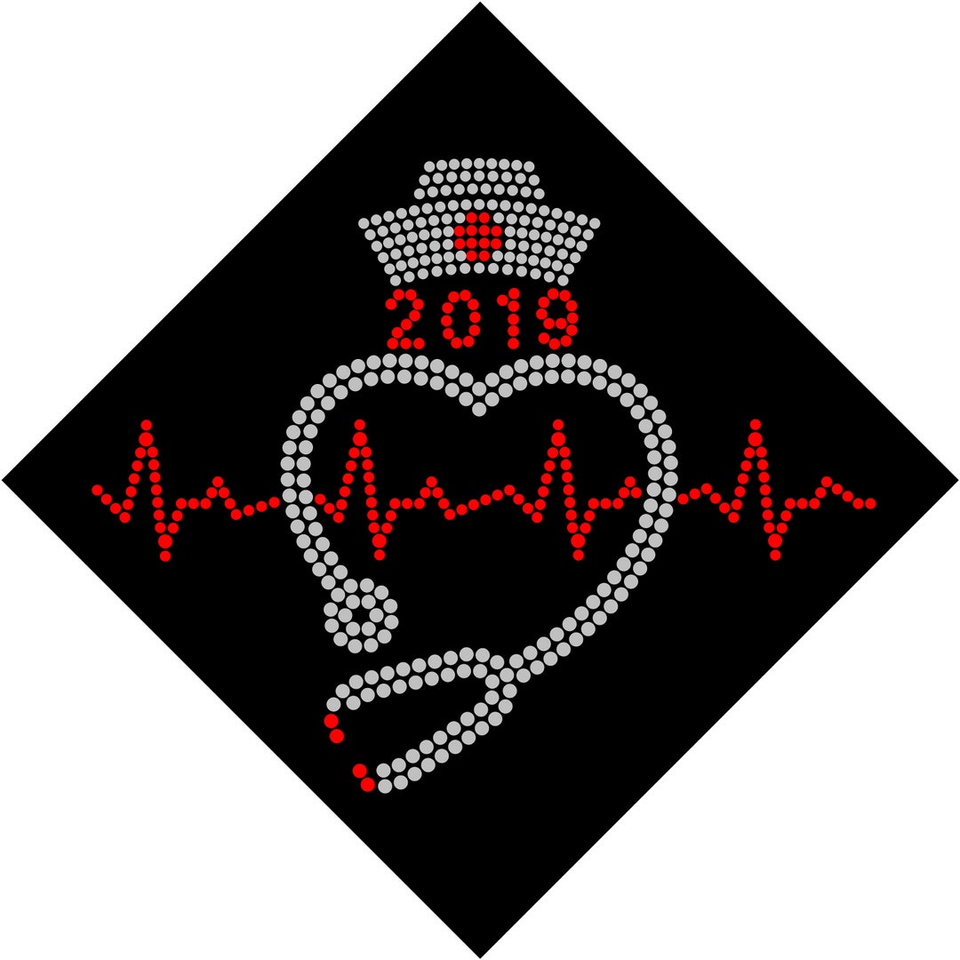 Nurse Heart Stethoscope Graduation Cap Bling Iron On, Grad Cap Iron on ...