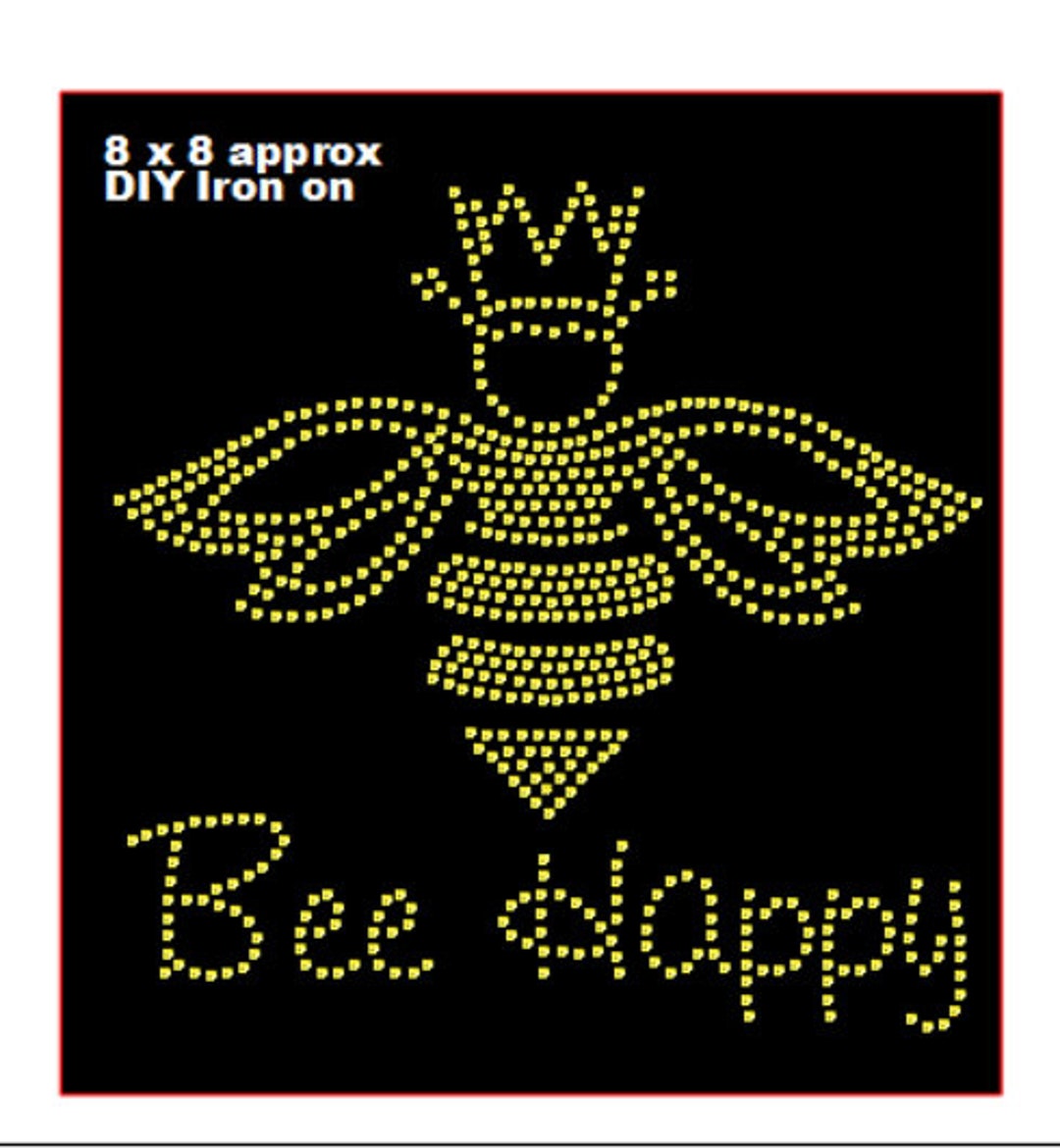 Bee Happy Bling Iron On, Bee Happy Rhinestone Iron On, Bee Happy ...