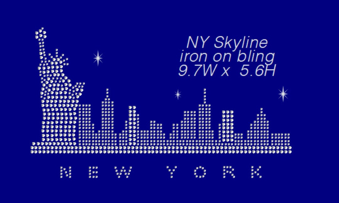 NY Skyline Iron on Decal, Rhinestone Iron On. New York Iron on Bling ...