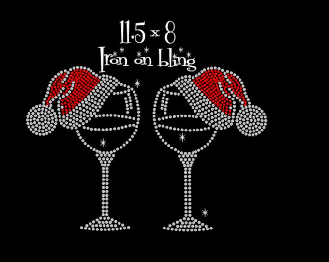 Santa's Lil' Helper Wine Glass Santa Hat Iron on Rhinestone Transfer ...