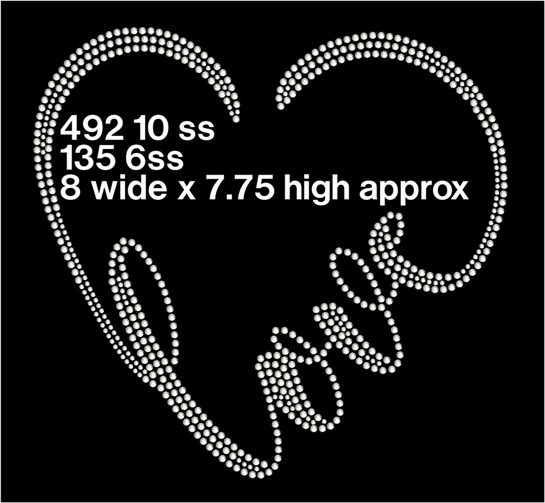 Love Heart Rhinestone Iron On. DIY Rhinestone Iron on Decal. - Etsy