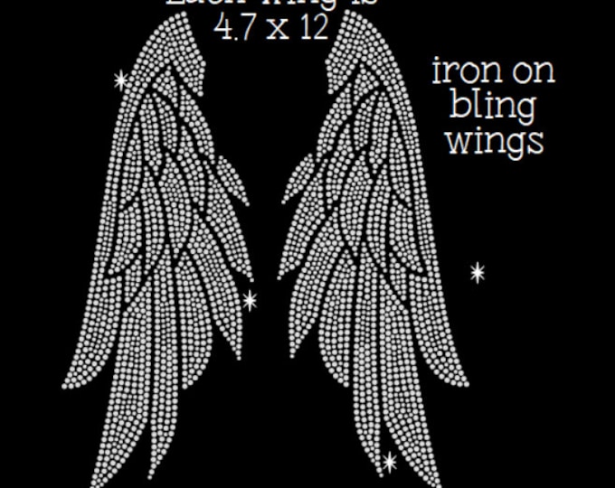 Large Angel Wings Shirt Iron on Rhinestone Transfer Shirt Bling Hot Fix ...