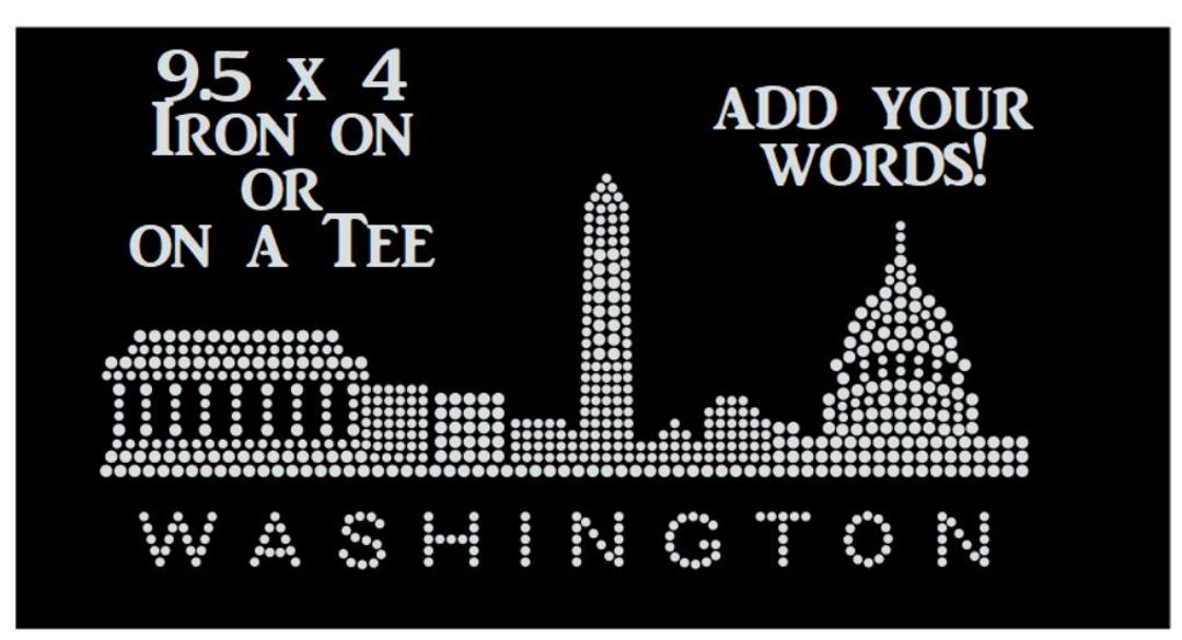 Washington DC Skyline Rhinestone Iron on Decal, Washington DC Iron on ...