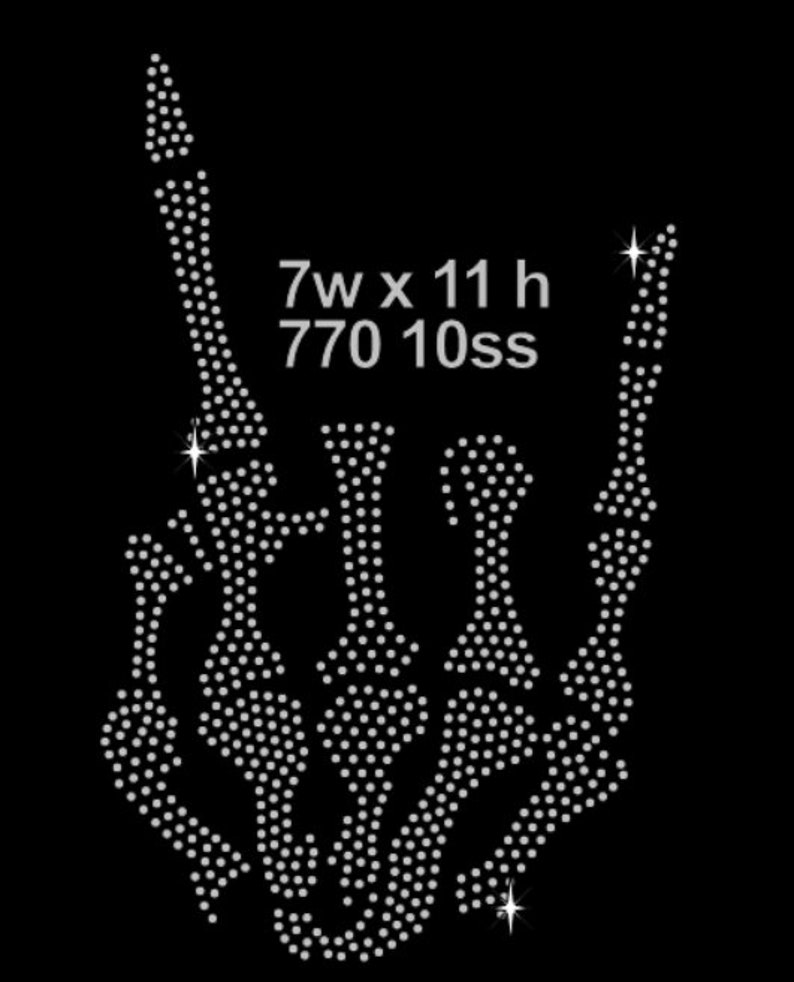 Rock on Rhinestone Skeleton hands DIY Iron on Skull hands | Etsy