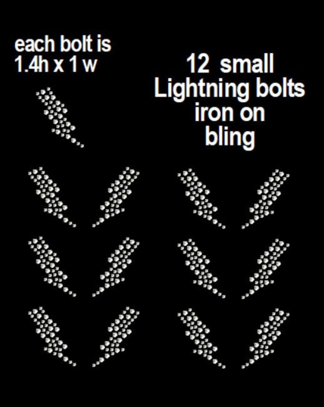 Small Lightning Bolt Rhinestone Iron on Decal, Spangles, Lightning Bolt ...