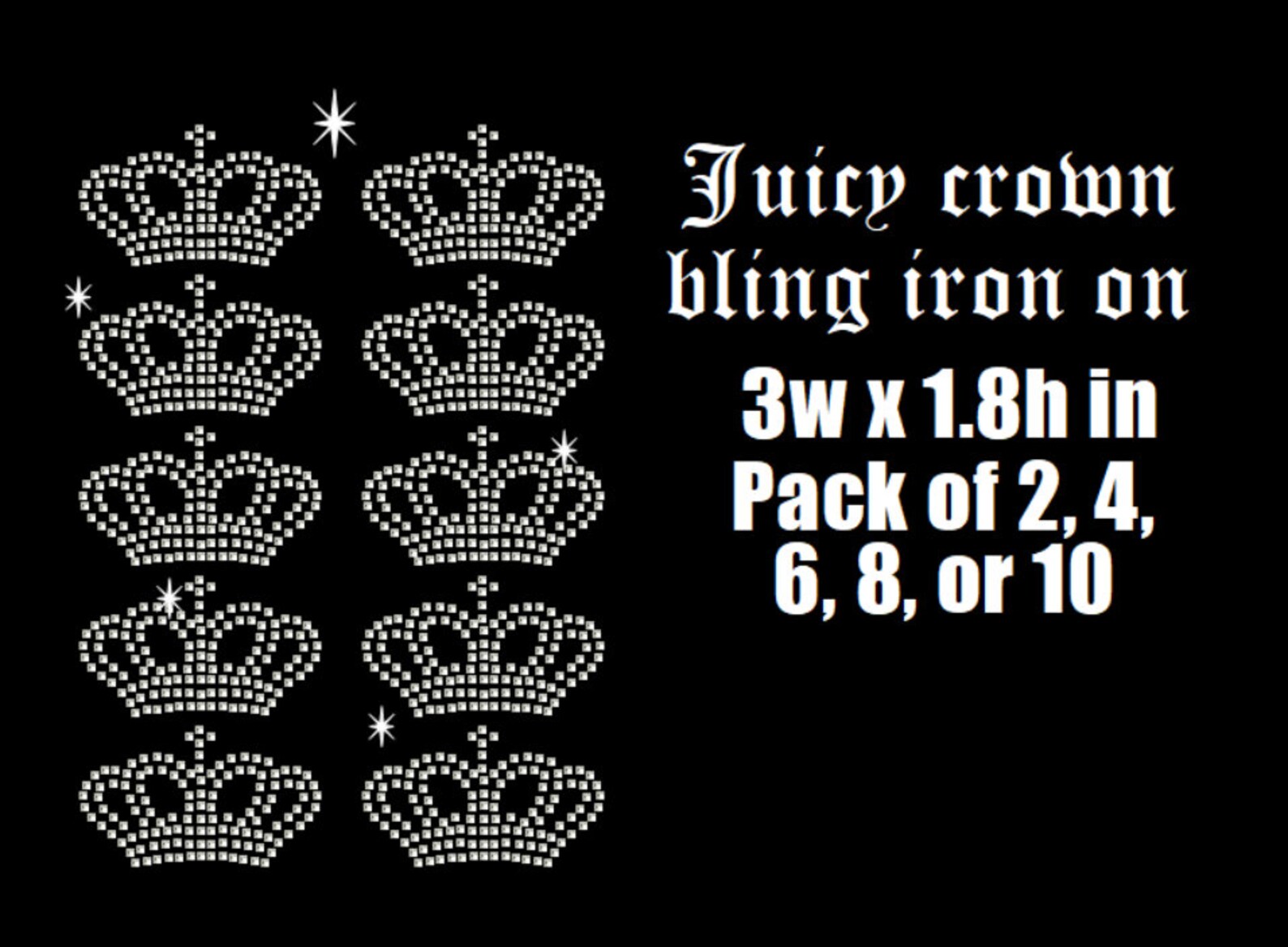 Old English Rhinestone Word Juicy, Rhinestone Iron on Hotfix Transfer ...