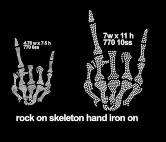 Rock on Rhinestone Skeleton hands DIY Iron on Skull hands | Etsy