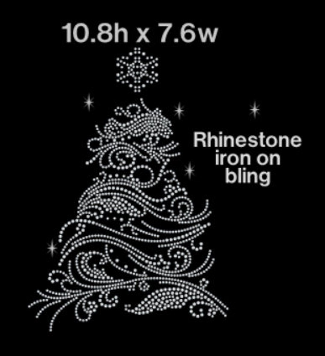 Christmas Tree Iron On, Rhinestone Bling, Heat Transfer Applique ...