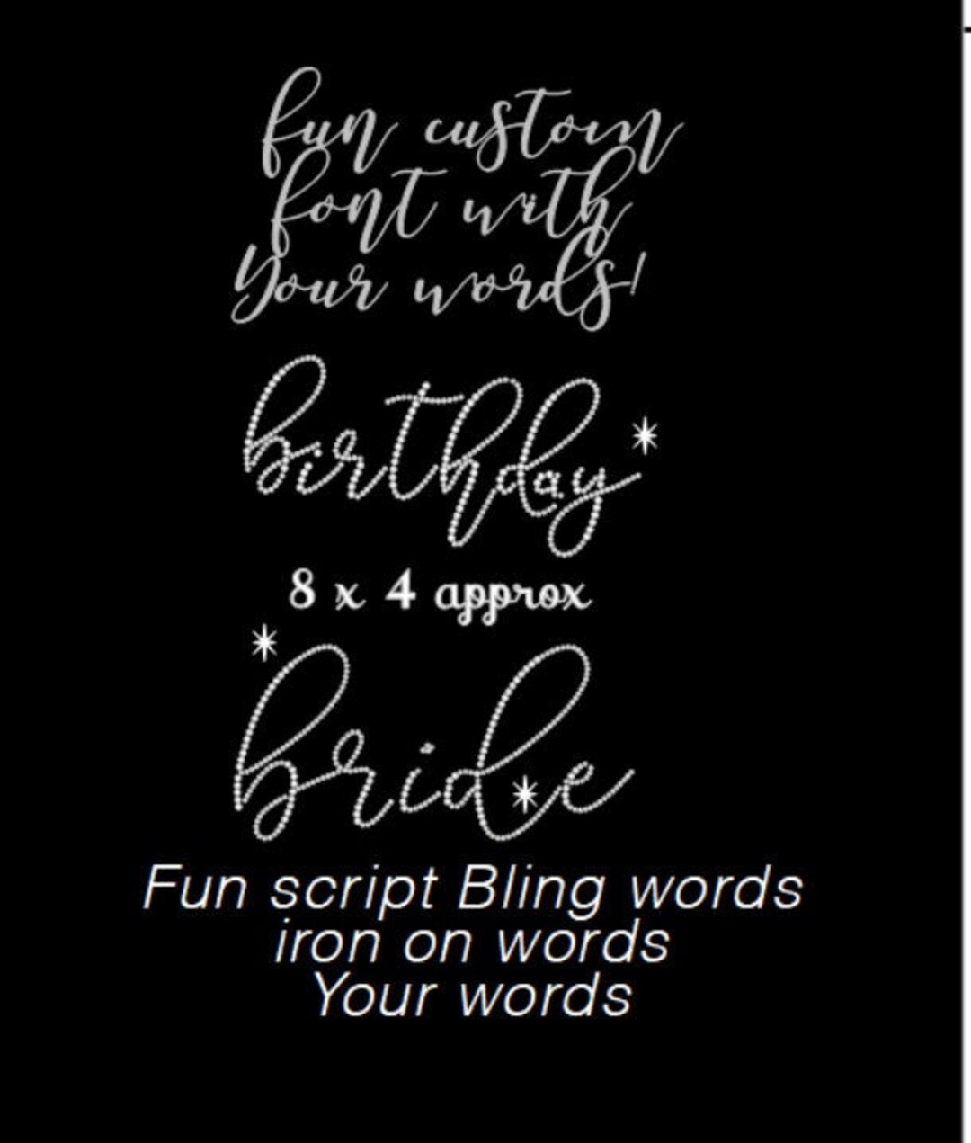 Fun Fancy Script Rhinestone Iron on Transfer, Cursive Personalized Rhinestone Letters, Bejeweled ...