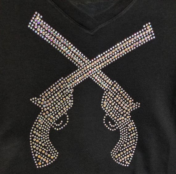 Gun Rhinestone Transfer Crossing Pistol Guns Hot Fix Iron on - Etsy