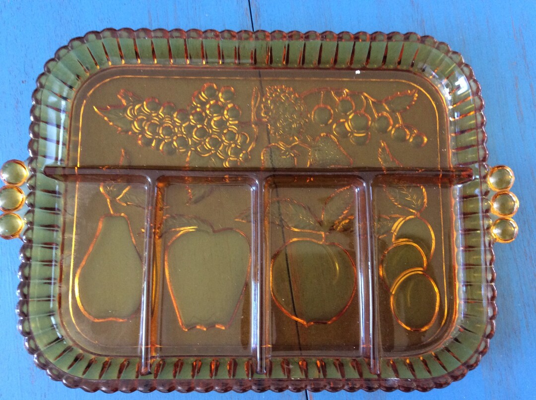 Glass Tray. Indiana Vintage Glass Tray, Vintage Amber Glass Tray, Party ...
