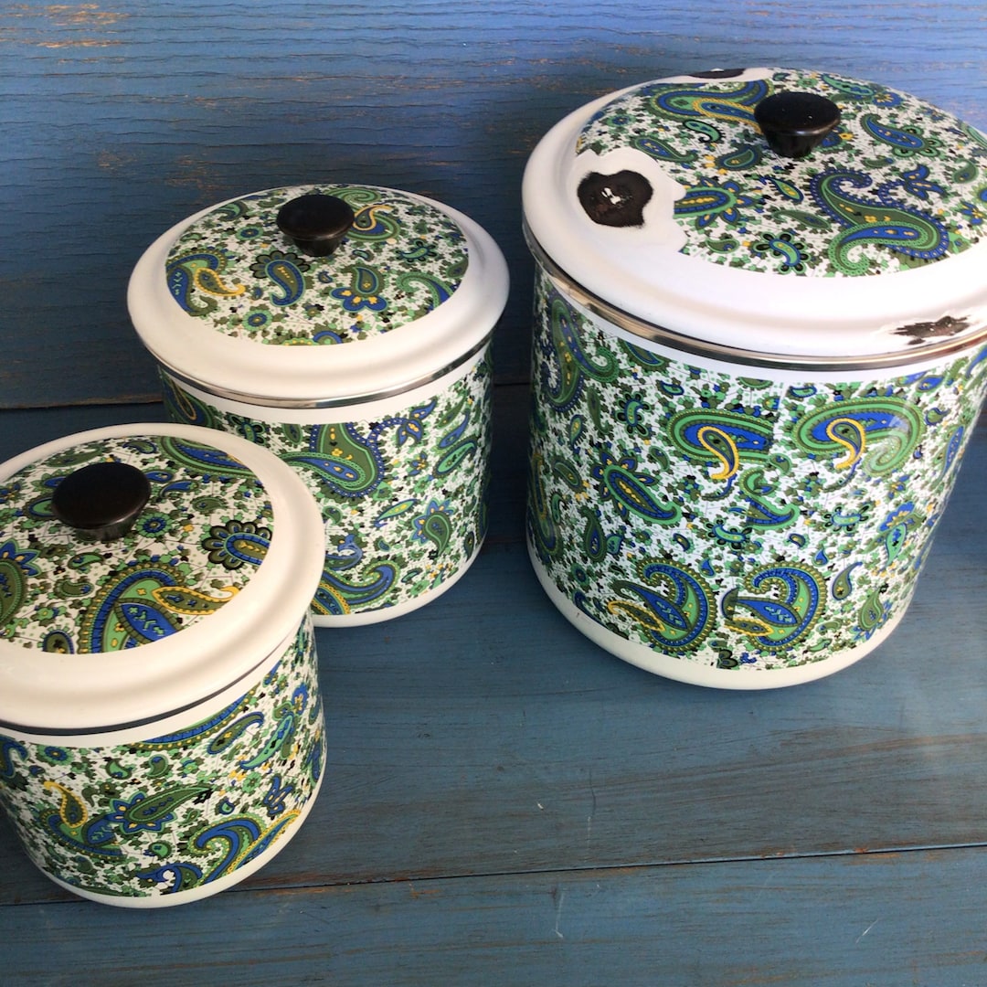 Vintage Enamel Kitchen Canister Set, Mid Century Fancipan - Etsy