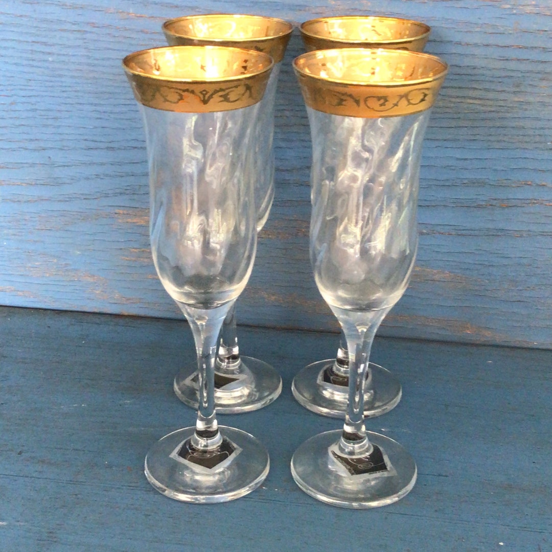 Glasses . Set of 4 Turkish Vine Gold Rim Wine Glasses - Elegant ...