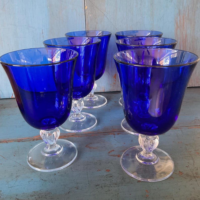Glasses, Blue Cobalt Color,water,vine Drinking Glasses . - Etsy