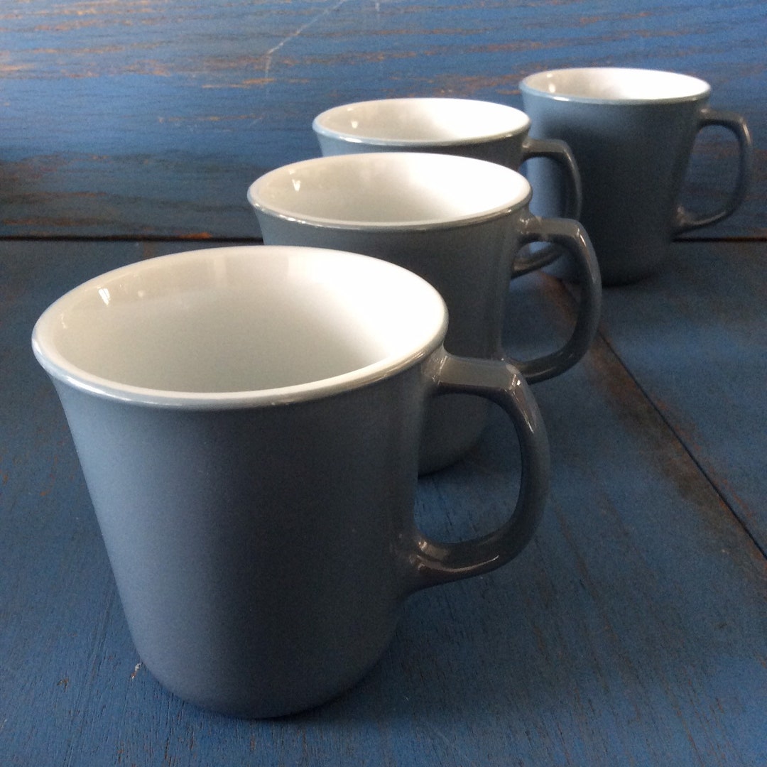 Pyrex Mugs, Pyrex Coffee Cups , Pyrex Steel Blue Cups , Pyrex Set Drink ...