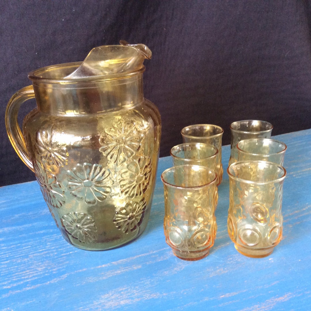 Vintage Anchor Hocking Fire King Amber Glass Pitcher Set - Etsy