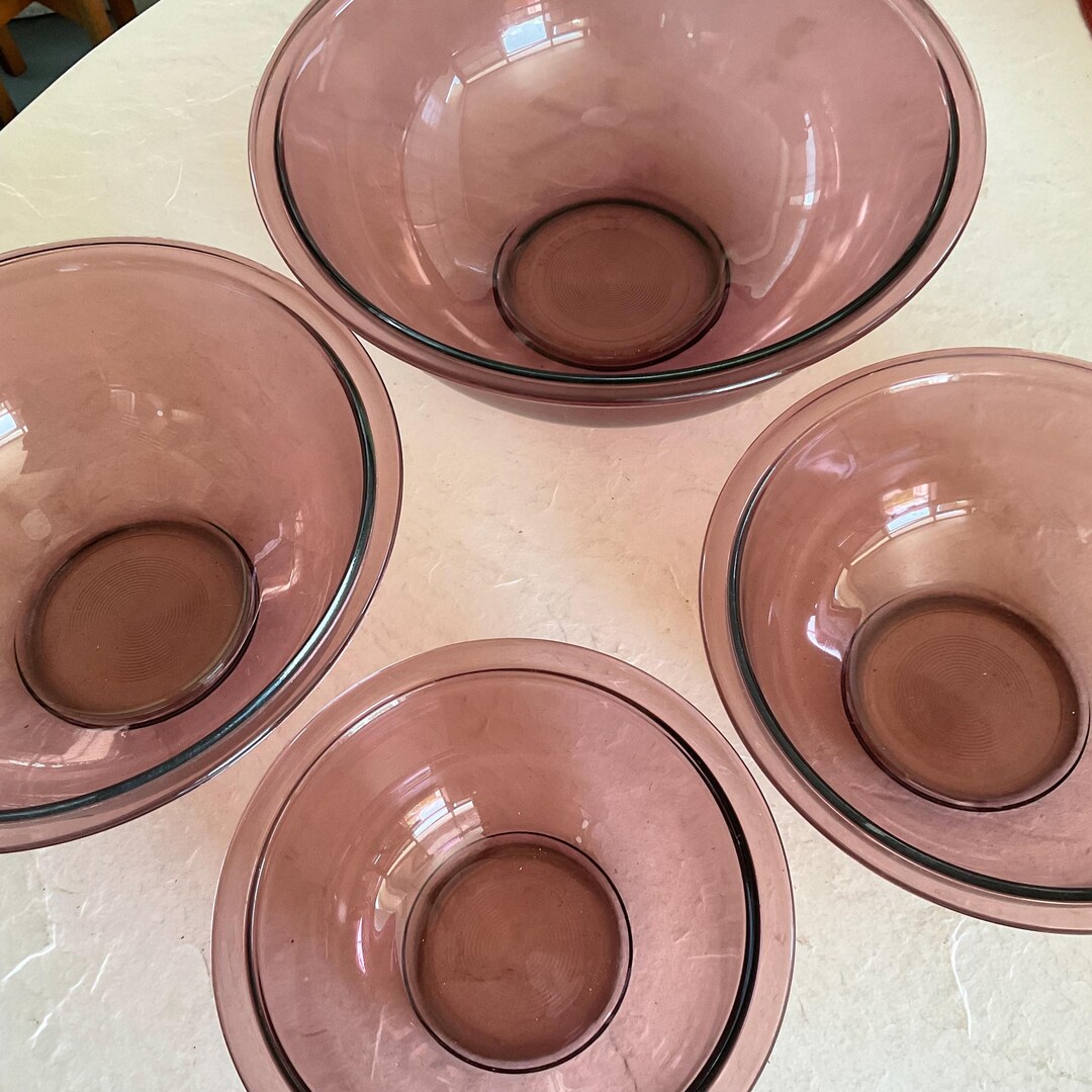 Pyrex . Pyrex Glass Set. Clear Cranberry ,plum Glass Set . - Etsy