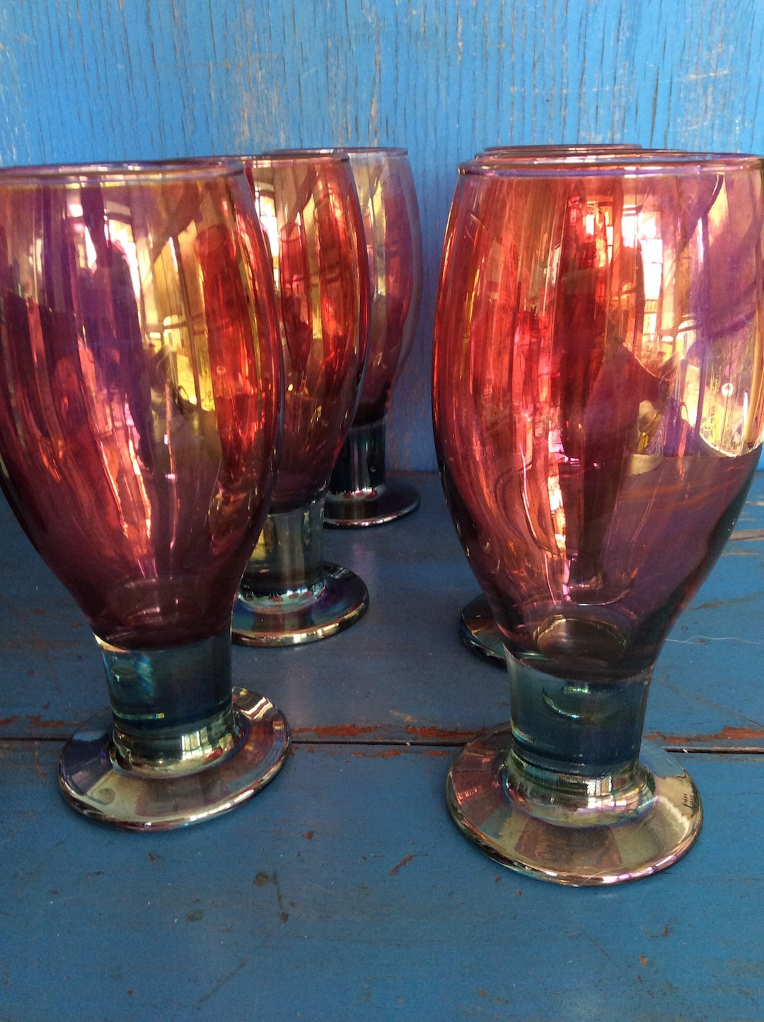 Glasses. Vintage Iridescent Red Drinking Glasses , Red Goblet Glasses ...