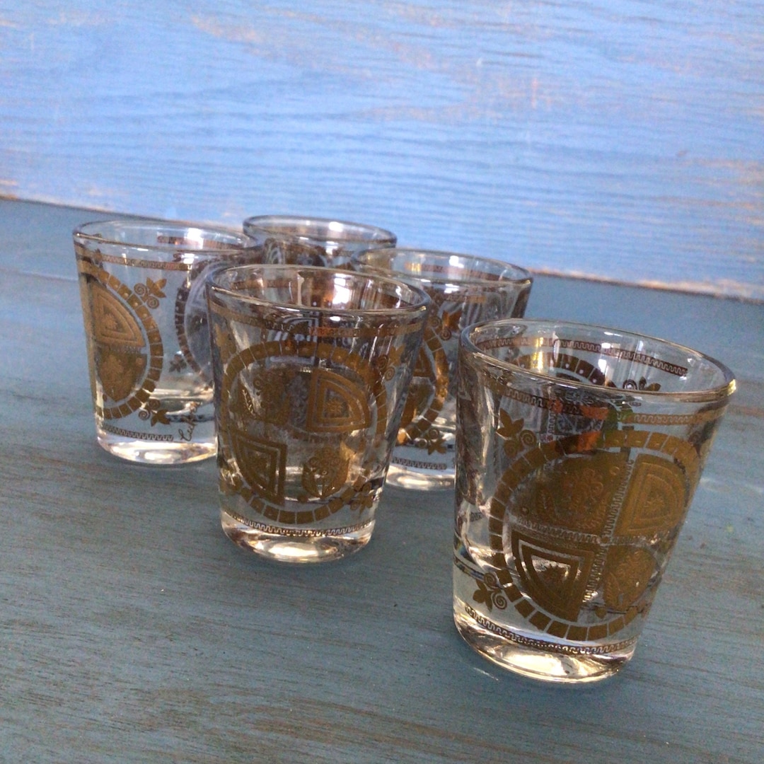 Glasses. Vintage Shot Glasses , Gold Design Glasses. M.C. Shot Glasses ...